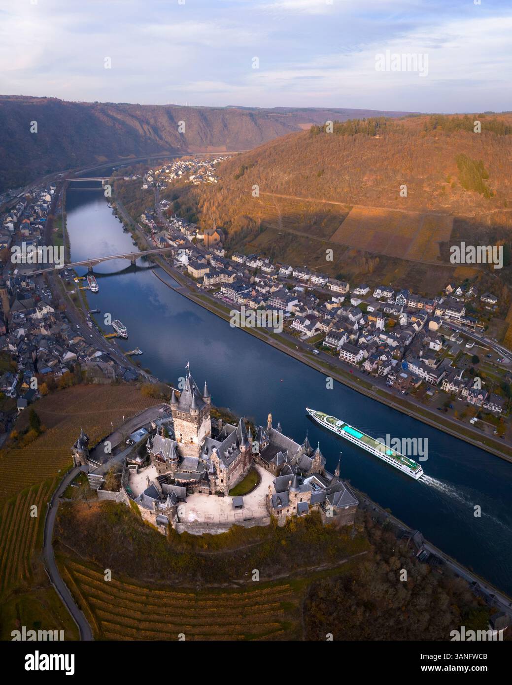 Aerial view of the picturesque medieval castle Reichsburg overlooking ...