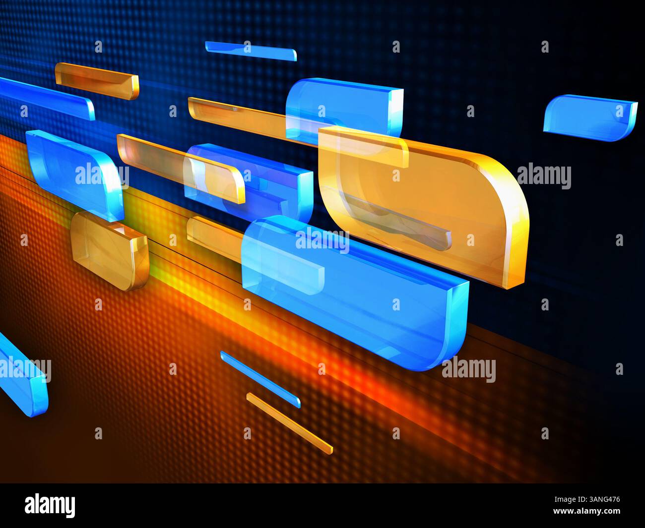 Some semi-transparent shapes moving over an high technology background ...