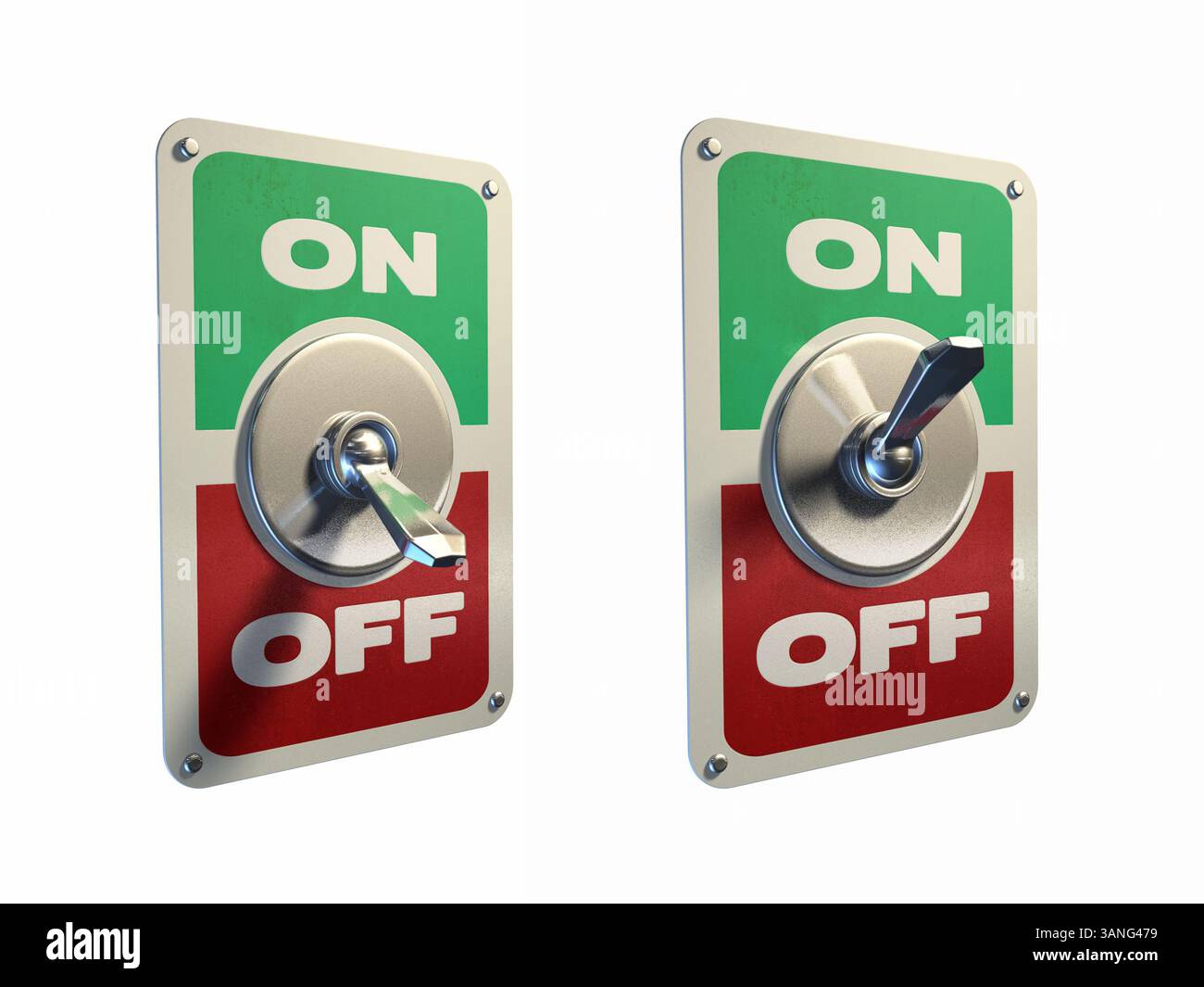 Old style metal switches, on and off position. Digital illustration ...