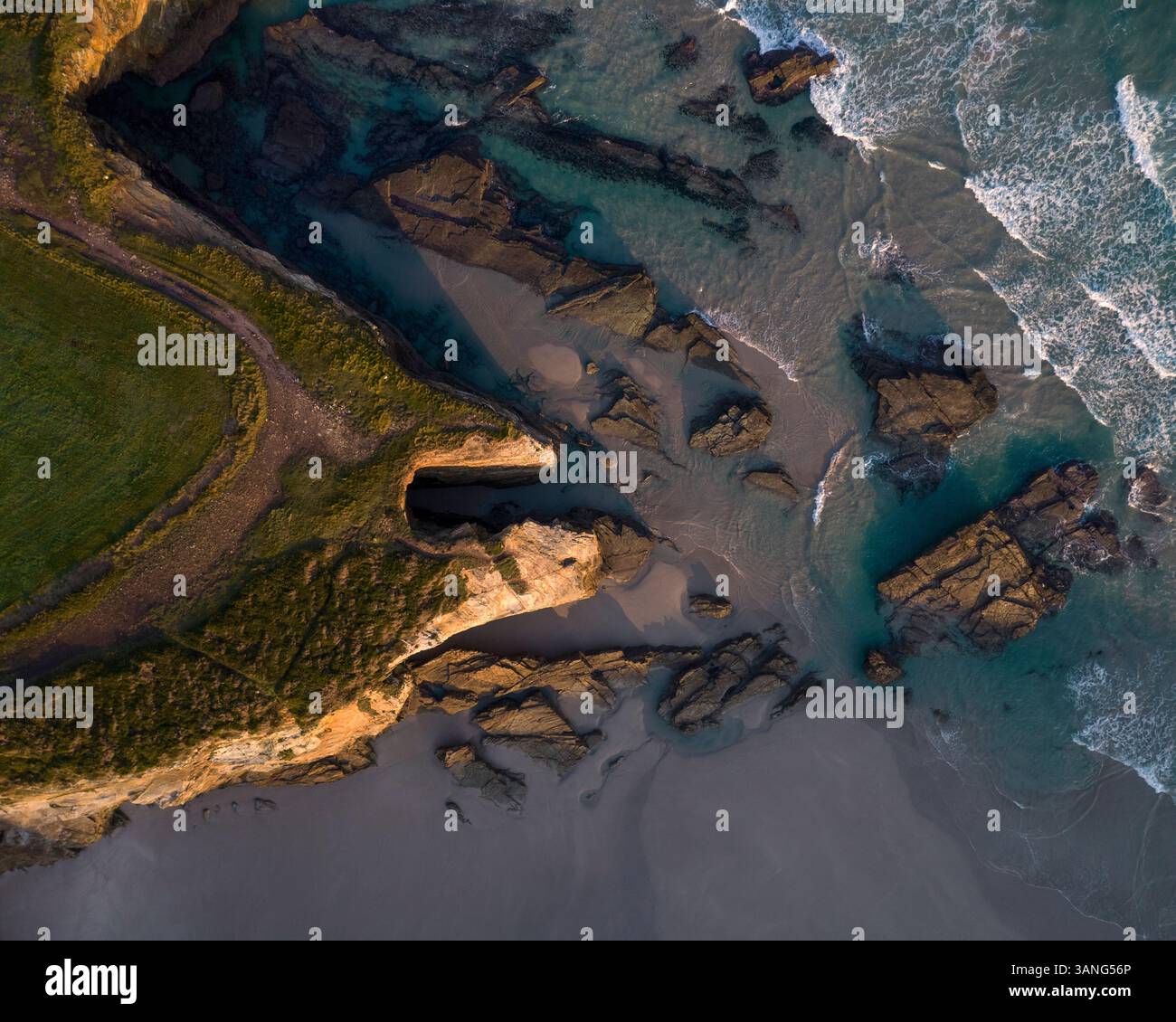 Aerial view of Praia das Catedrais with beautiful cliffs and sandy ...