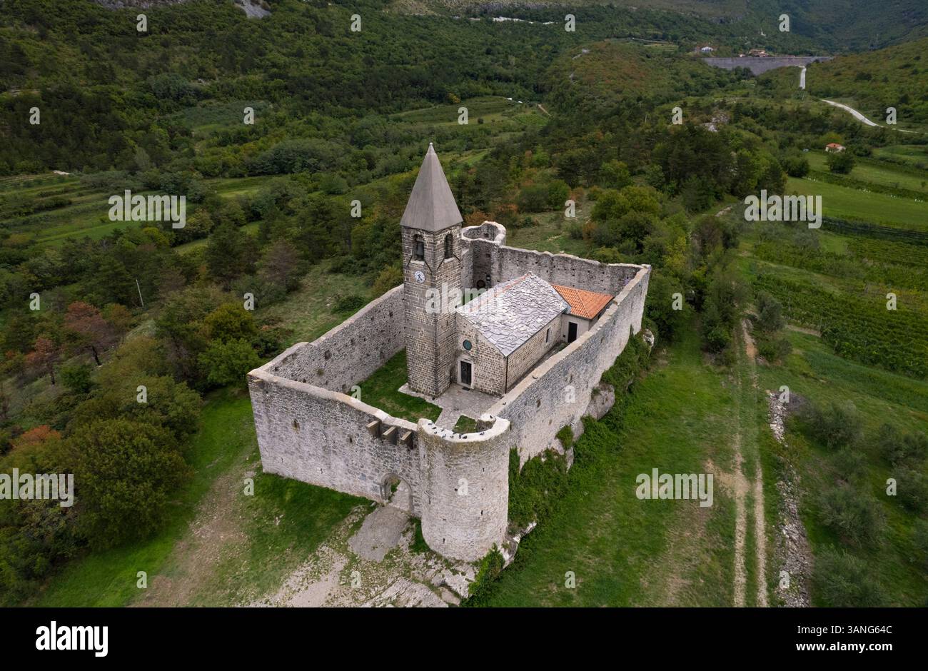 Aerial drone view of Church of the holy trinity (Cerkev Sv. Trojice ...