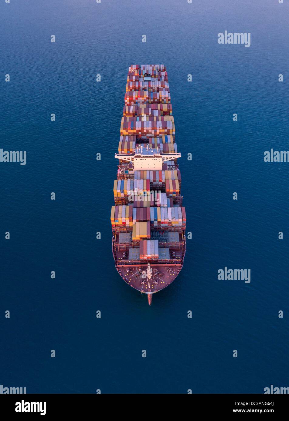 Aerial drone view of Container ship cruising in deep blue sea, Adriatic ...