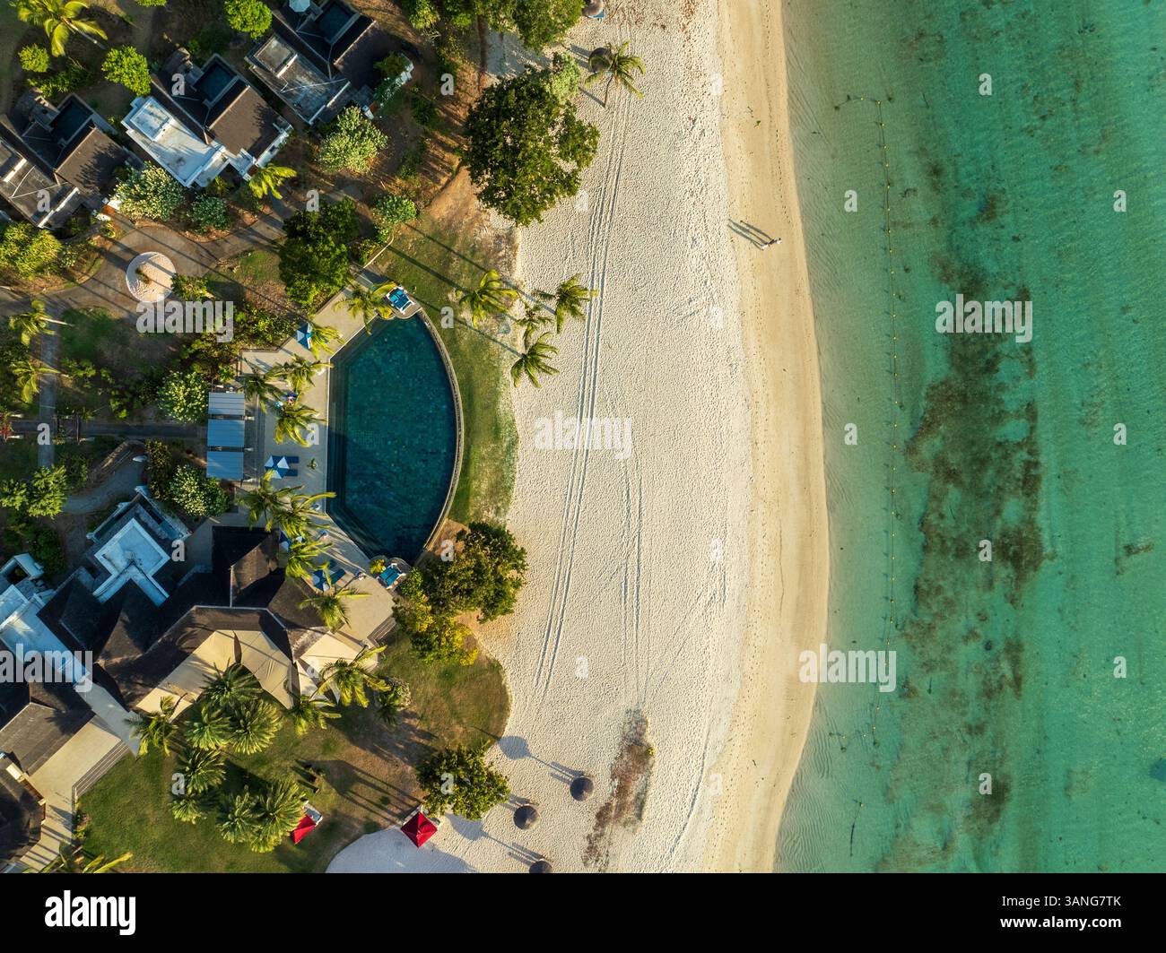 Aerial view of luxurious Maradiva resort with beautiful beach and clear ...