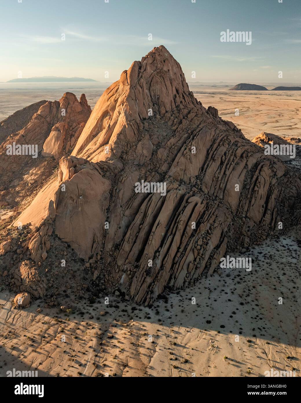 Aerial view of rugged desert landscape with Spitzkoppe Peak, Namib ...