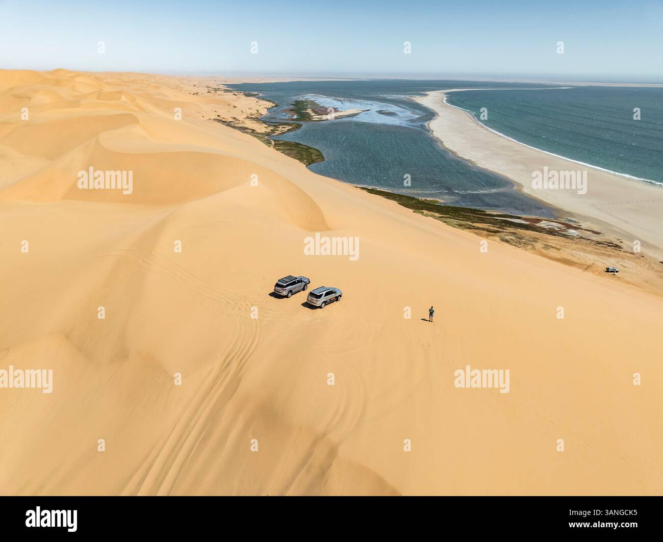 Aerial view of sand dune patterns at Sandwich Harbour, Erongo, Namibia ...