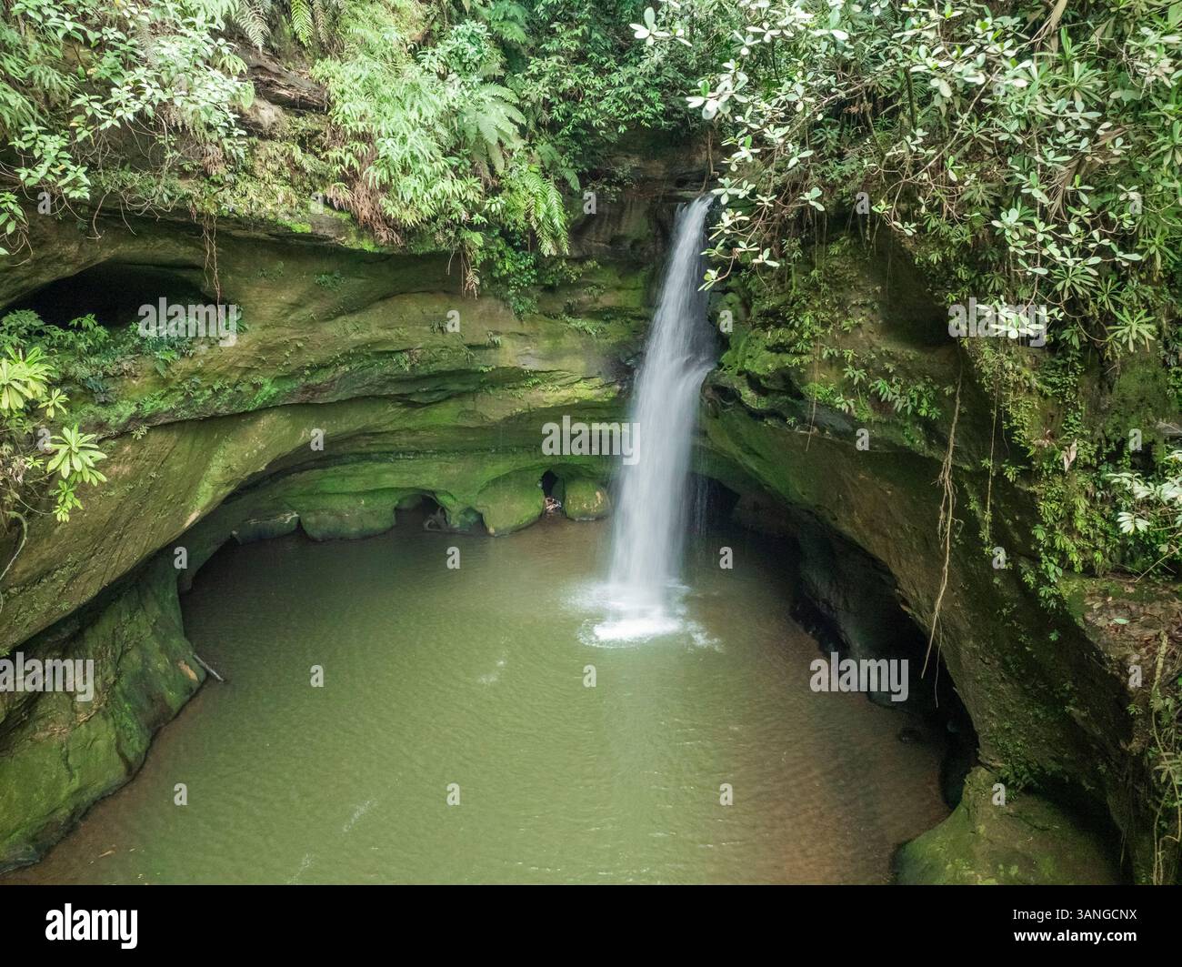 Aerial view of La Esmeralda Waterfall, Mesetas, Meta, Colombia Stock ...