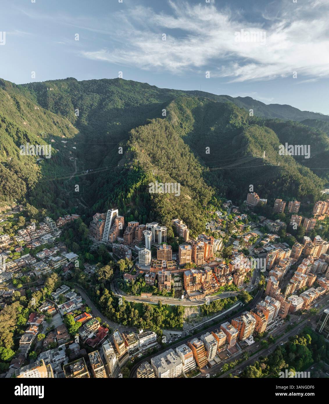 Aerial view of historic medieval town with stone buildings, Bogota ...
