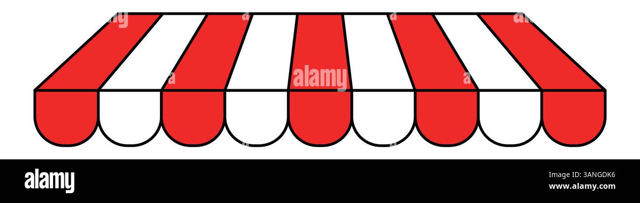 Red and white striped store sunshade awning, shop canopy with outline. Flat vector illustration ...