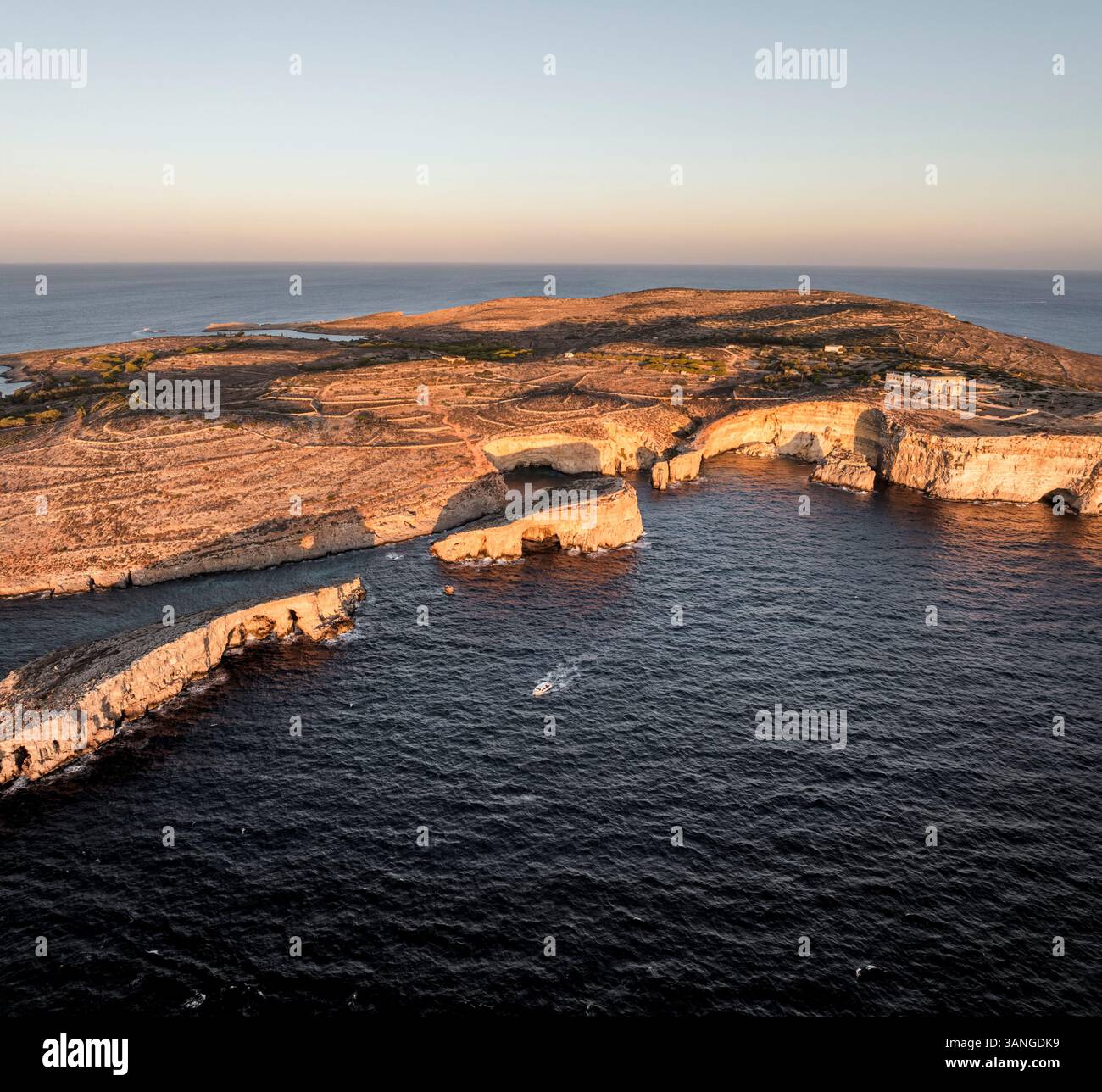 Aerial view of Gozo, Comino island, boat, Ghajnsielem, Malta Stock ...