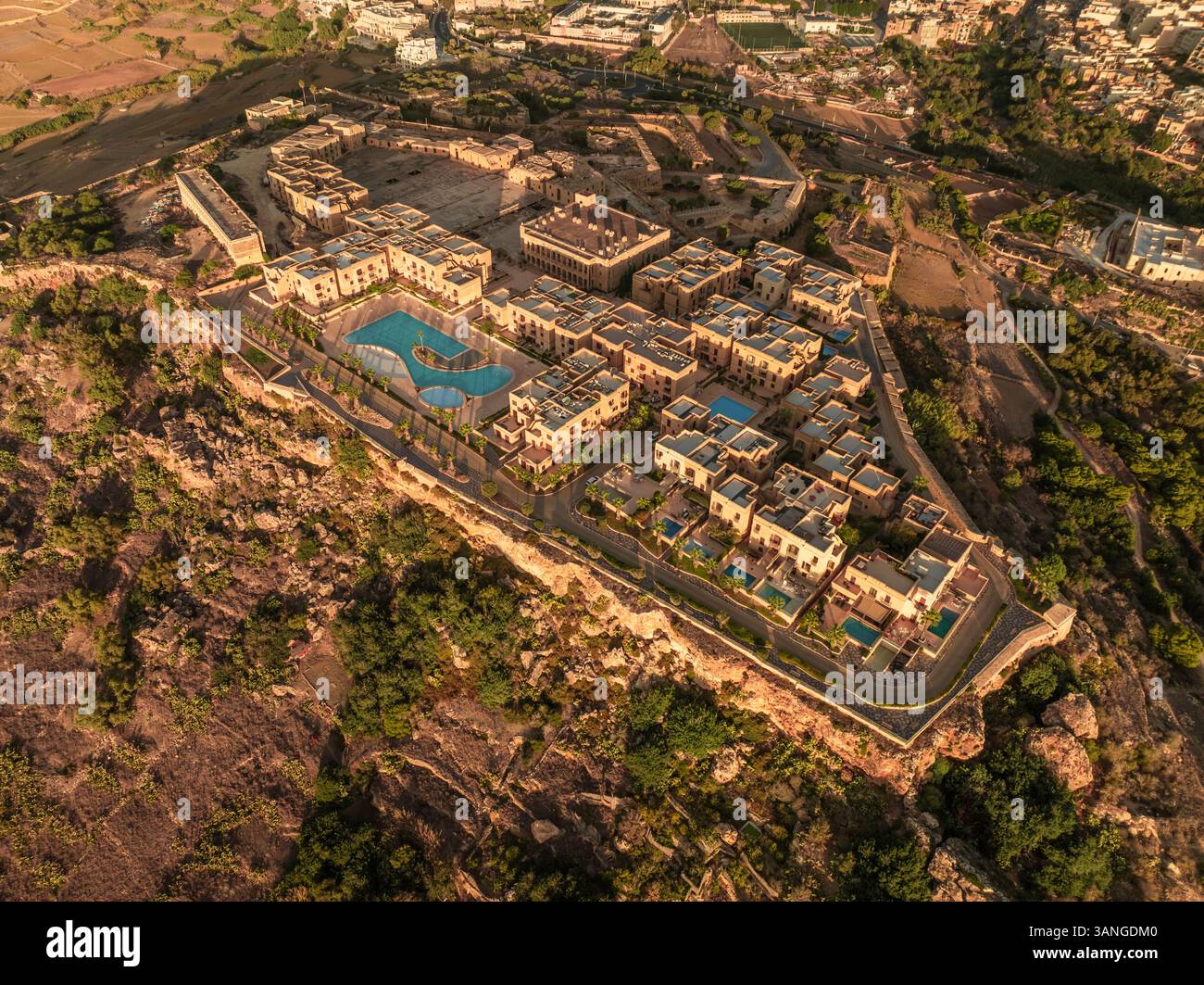 Aerial view of residential rooftops in Gozo, Mgarr, resort, Ghajnsielem ...