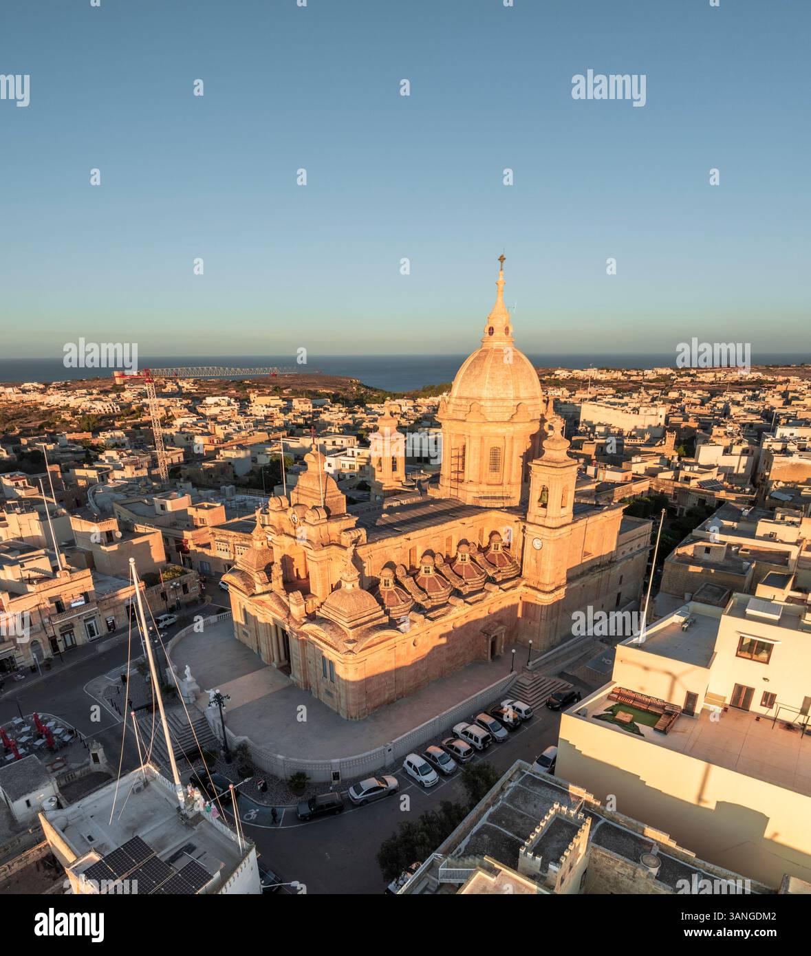 Aerial view of historic town with beautiful architecture, Ghajnsielem ...