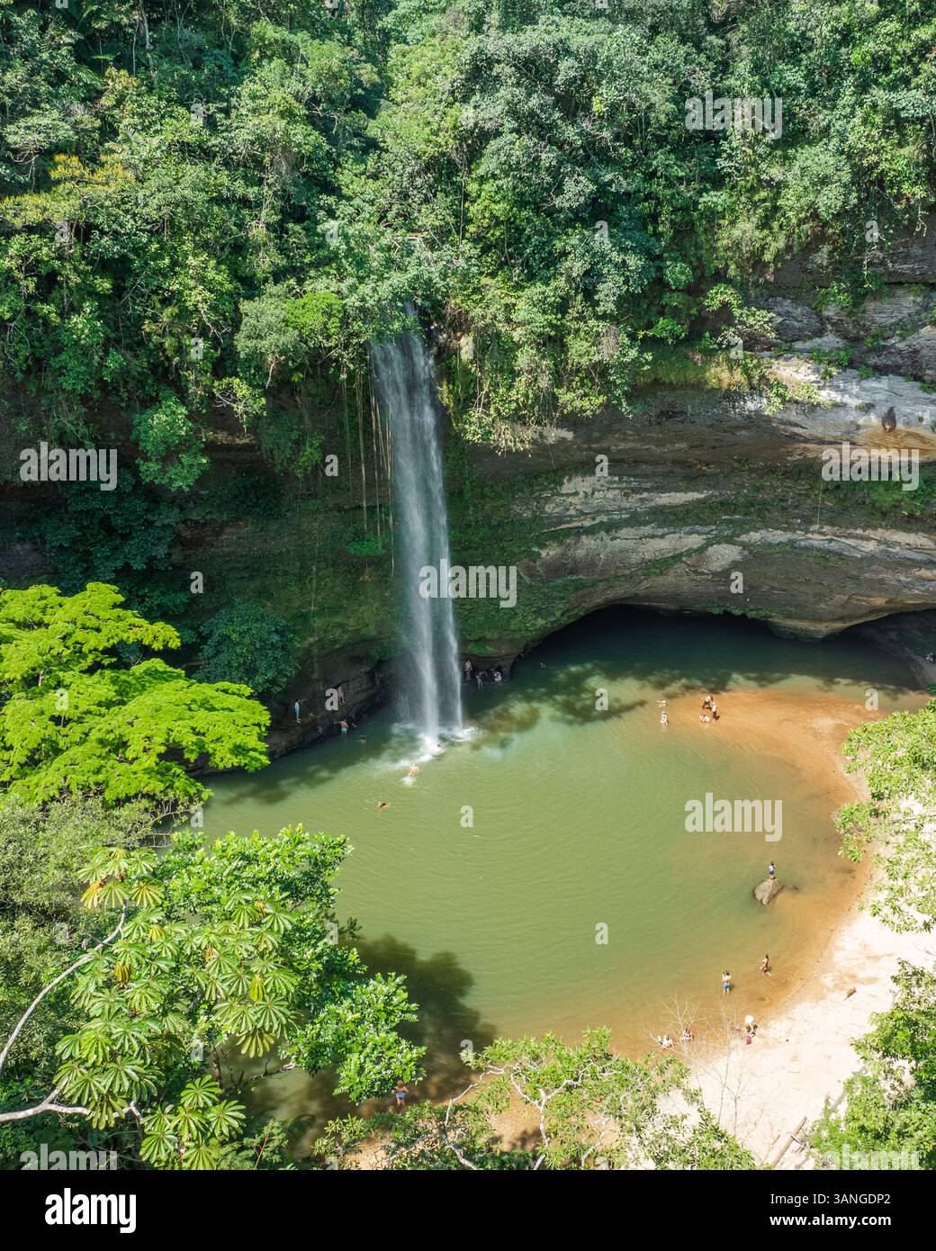 Aerial view of La Esmeralda Waterfall, Mesetas, Meta, Colombia Stock ...