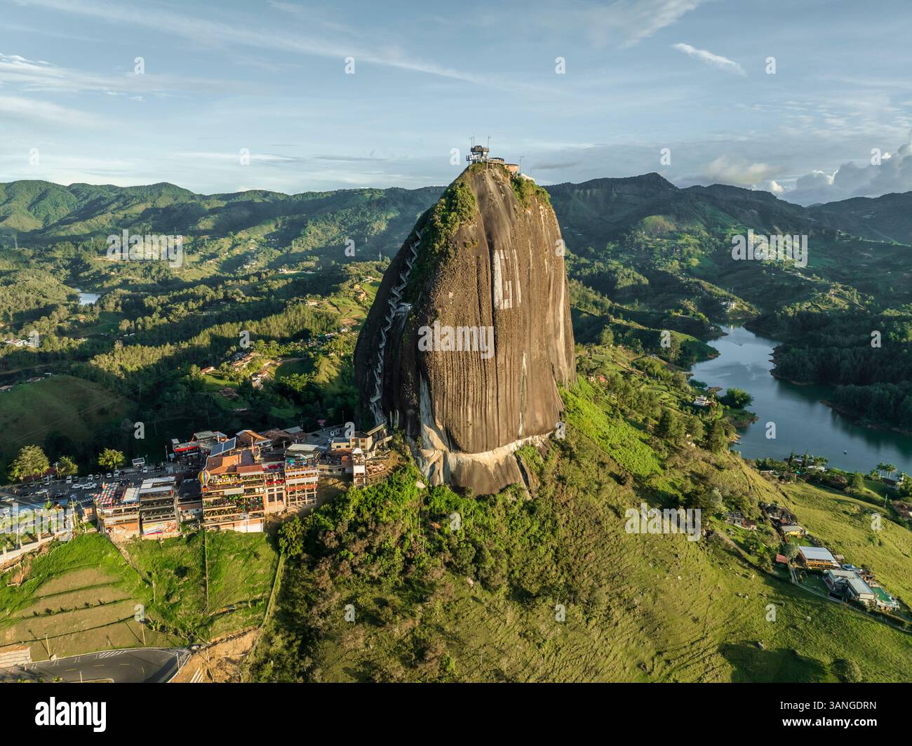 Aerial view of Embalse de Penol and La Piedra del Penol, Guatape ...