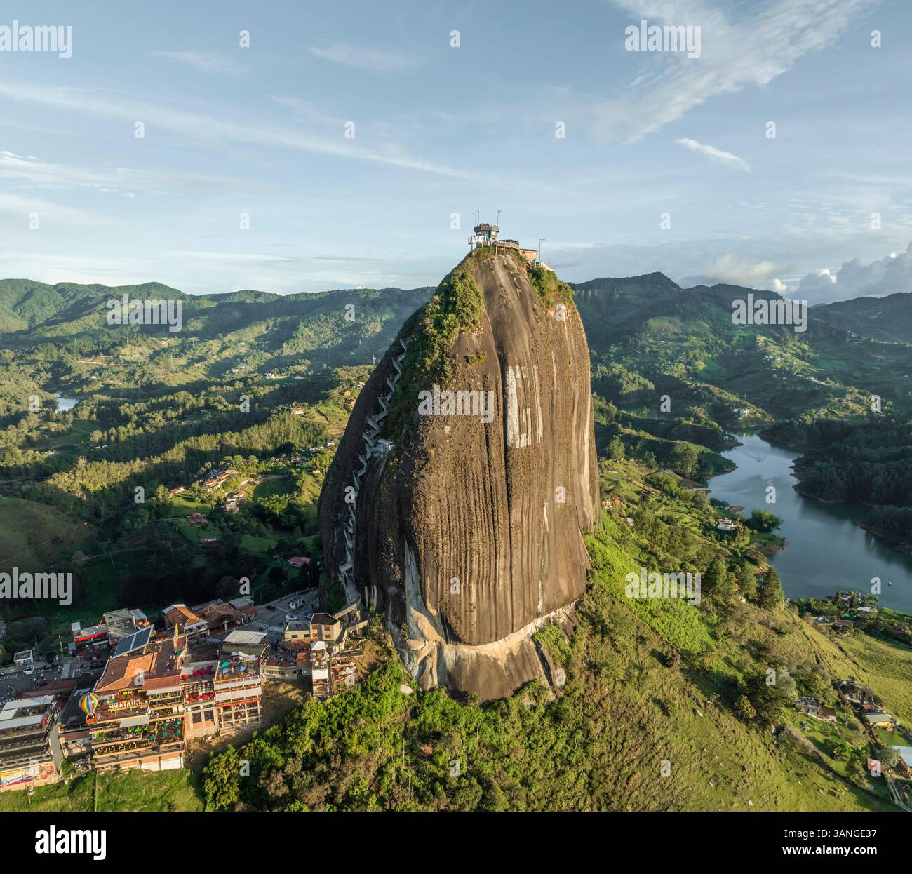 Aerial view of Embalse de Penol and La Piedra del Penol, Guatape ...