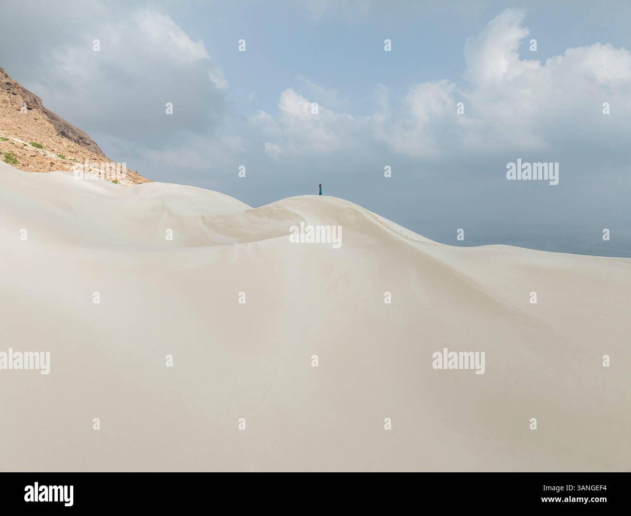 Aerial view of Arher sand dune with woman, Kalleesa, Socotra, Yemen Stock Photo - Alamy