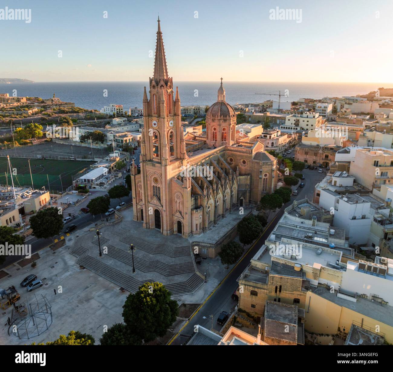 Aerial view of Ghajnsielem Parish church in Gozo, Mgarr, Ghajnsielem ...
