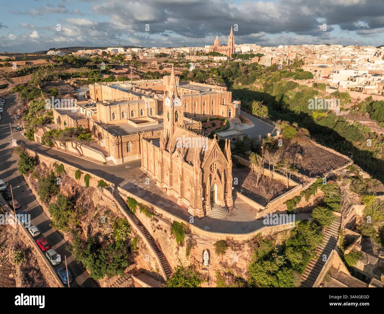 Aerial view of Ghajnsielem Parish church in Gozo, Mgarr, Ghajnsielem ...