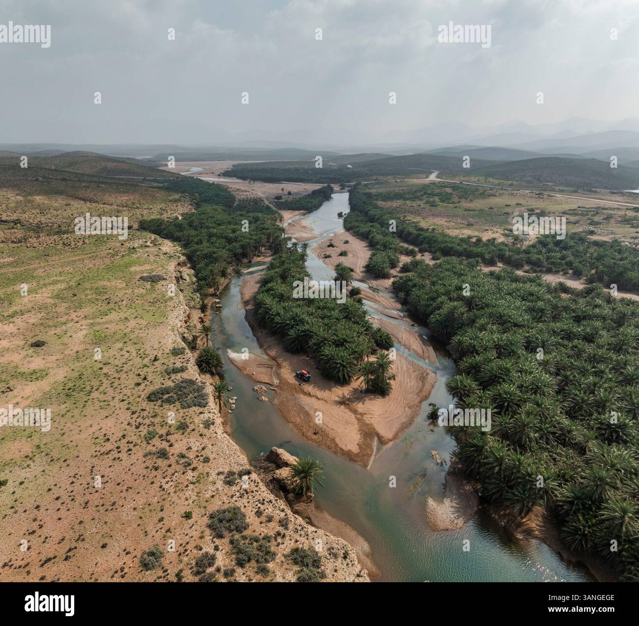 Aerial view of Wadi Kerie with vehicle, Ararhin, Socotra, Yemen Stock ...