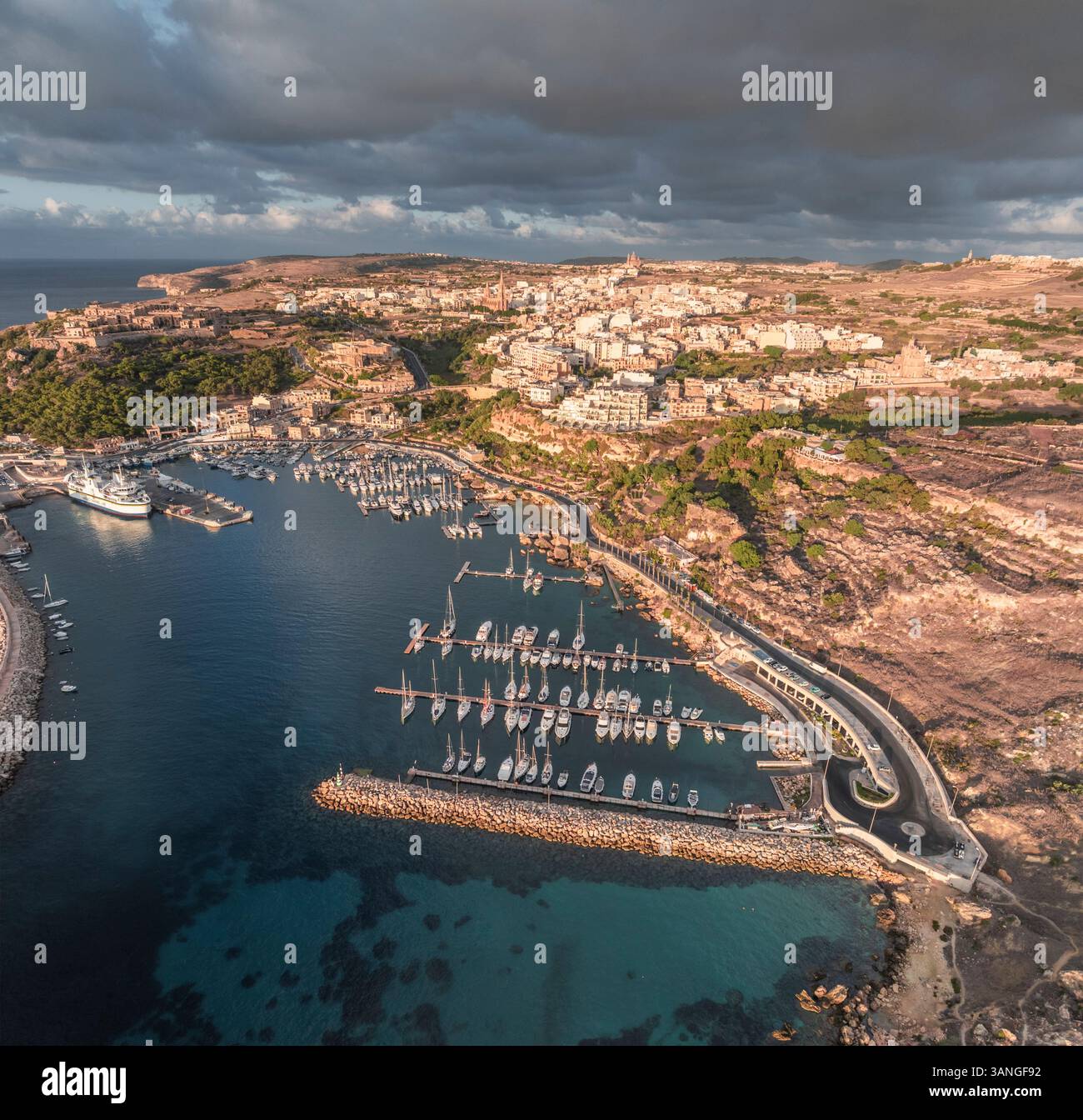 Aerial view of Mgarr harbour with boats, Gozo, Ghajnsielem, Malta Stock ...