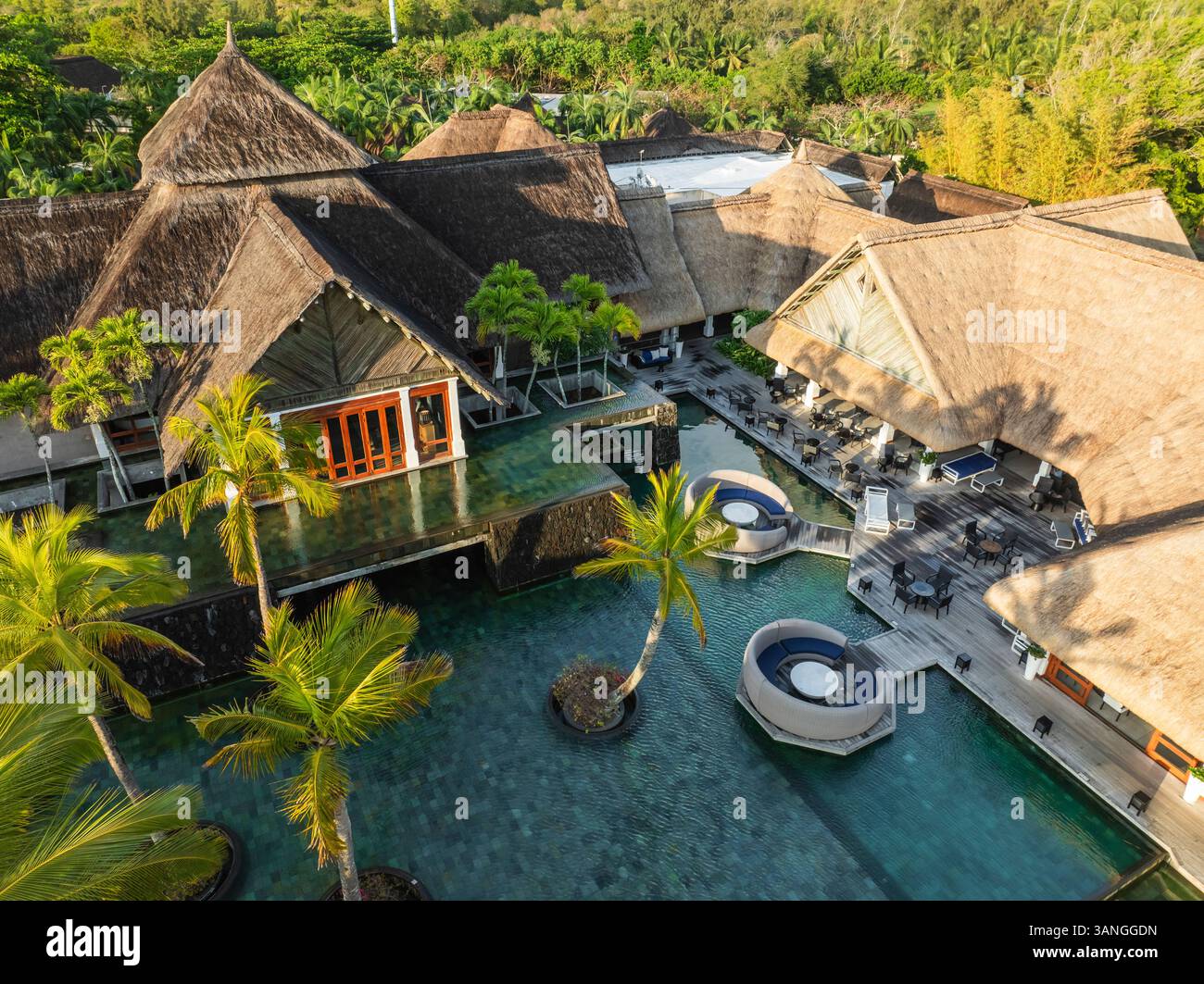 Aerial view of Constance hotel and beach with beautiful blue water and ...