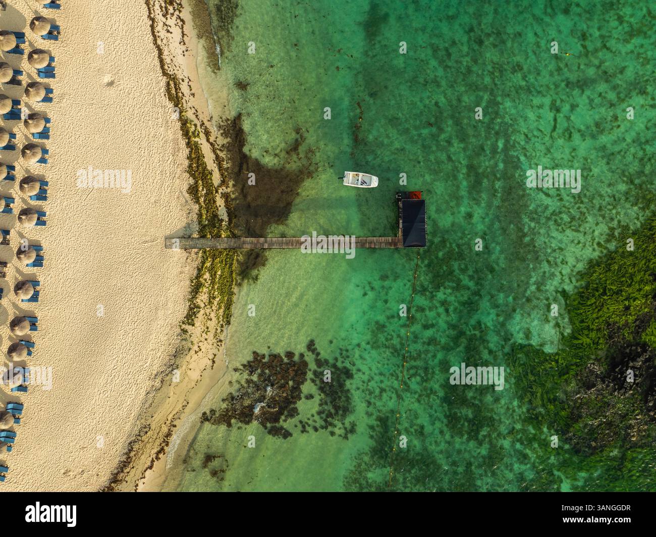 Aerial view of Constance beach with sailboat, Flacq, Mauritius Stock ...