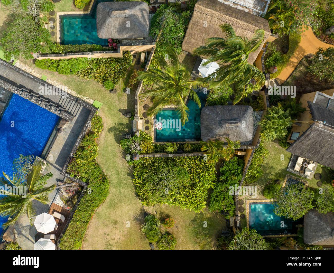 Aerial view of Oberoi Beach hotel with villas and private pools ...
