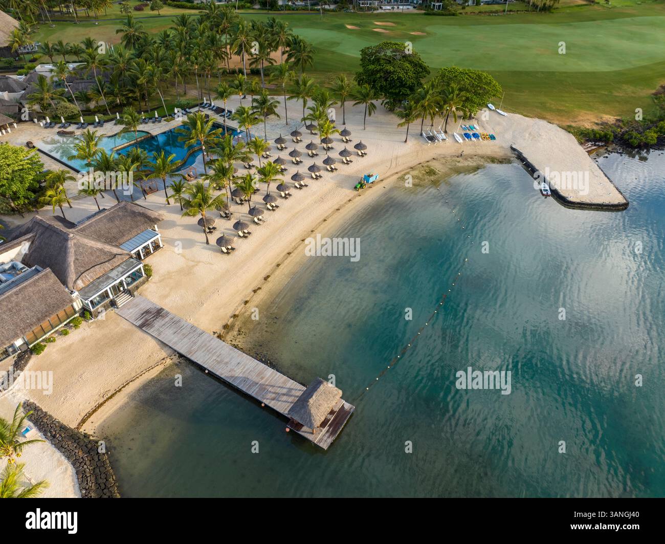 Aerial view of exotic Anahita hotel and beachfront, Flacq district ...