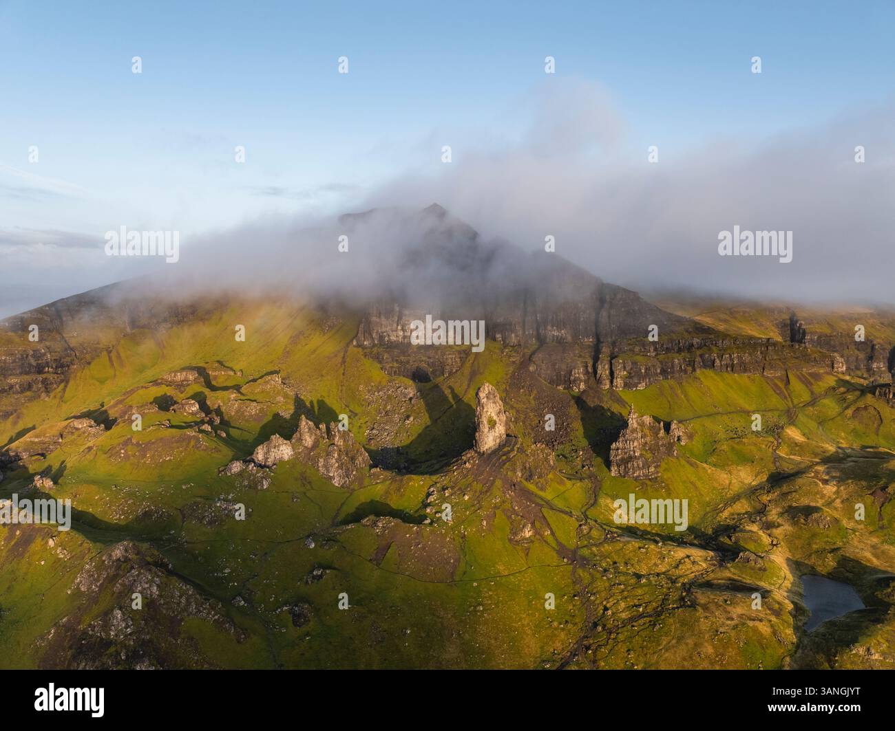 Aerial view of Old Man of Storr and scenic landscape, Portree, Scotland ...