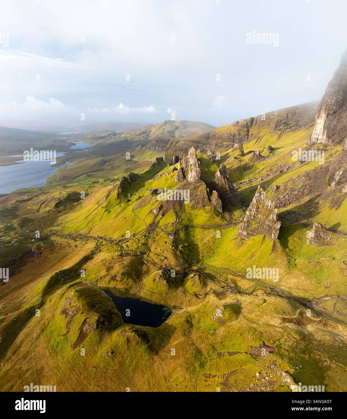 Aerial view of old Man of Storr, highlands, Portree, Isle of Skye ...