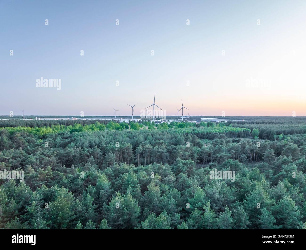 Aerial view of wind turbines in Sahara Lommel, Limburg, Belgium Stock ...