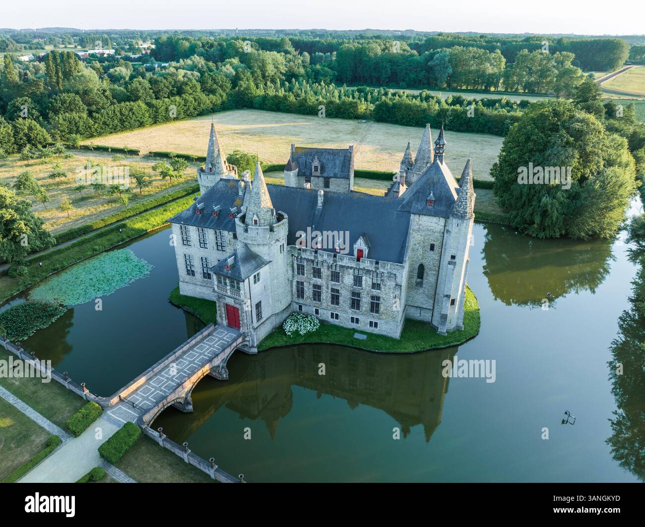 Aerial view of Kasteel van Laarne castle and its surrounding gardens ...