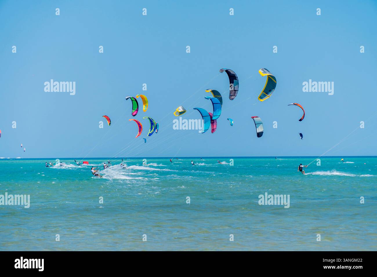 Group of Kite surfers curising the beautiful Red Sea, El Gouna, Egypt ...