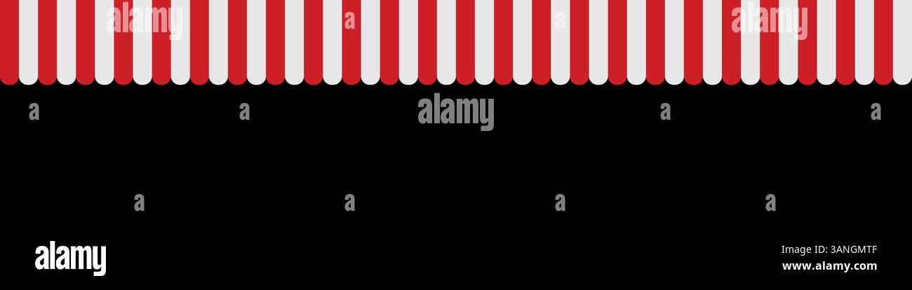 Red and white striped awning scallop border frame. Flat vector ...