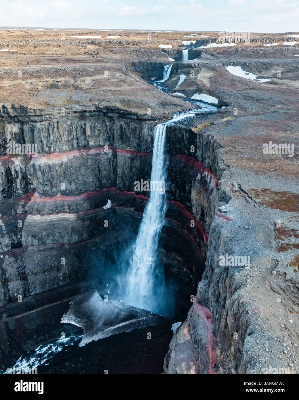 Aerial view of Hengifoss waterfall, Egilsstadir, Eastern Region ...