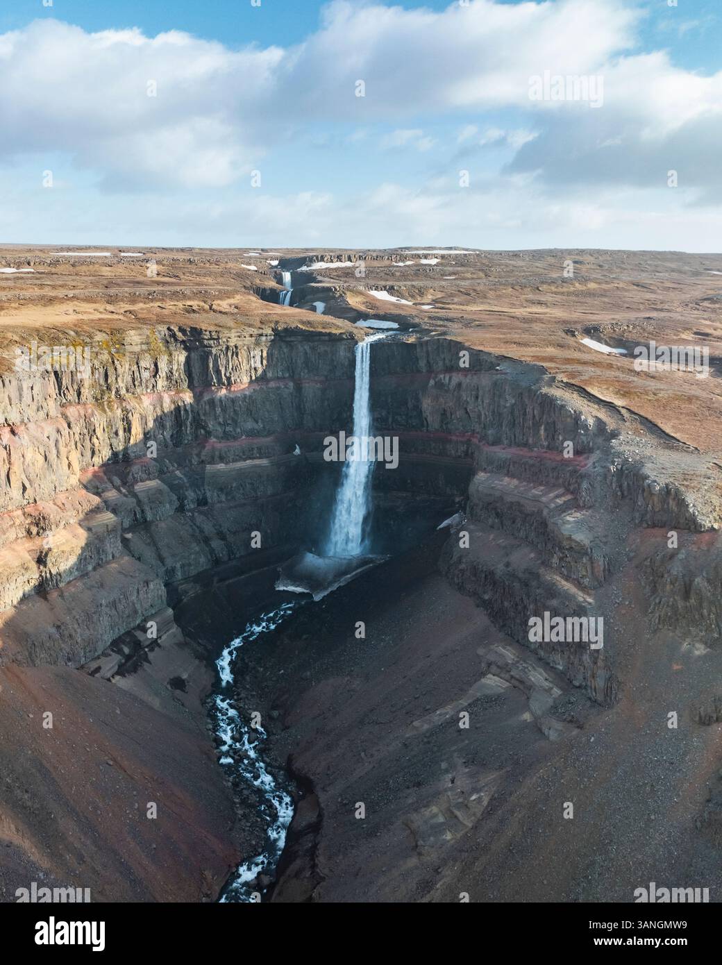 Aerial view of Litlanesfoss waterfall in autumn, Litlanesfoss ...
