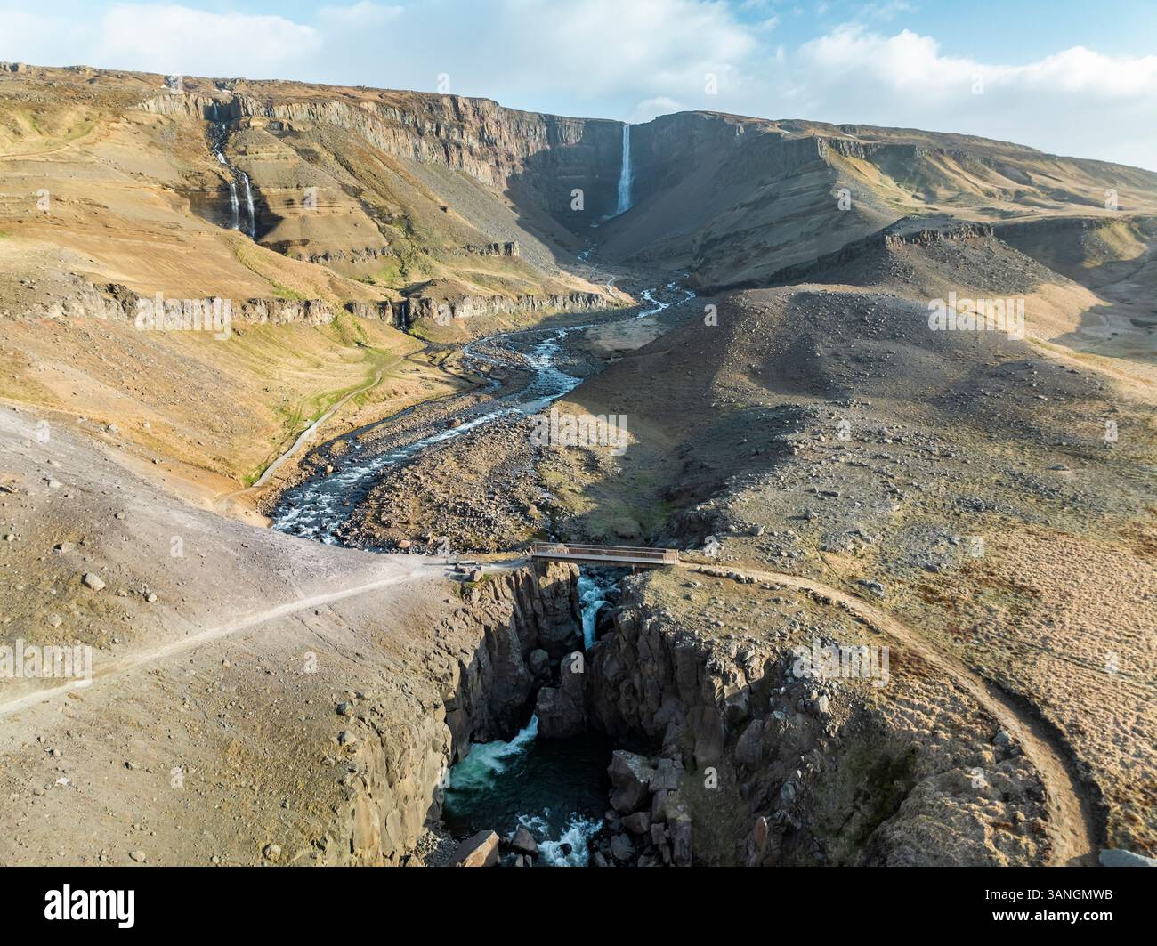 Aerial view of Litlanesfoss waterfall, Egilsstadir, Eastern Region ...