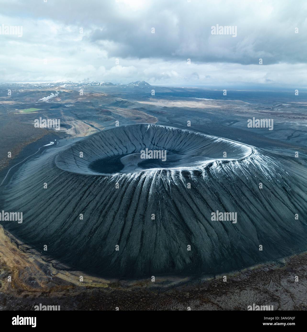 Aerial view of Hverfjall volcano, Myvatn, Northeastern Region, Iceland ...
