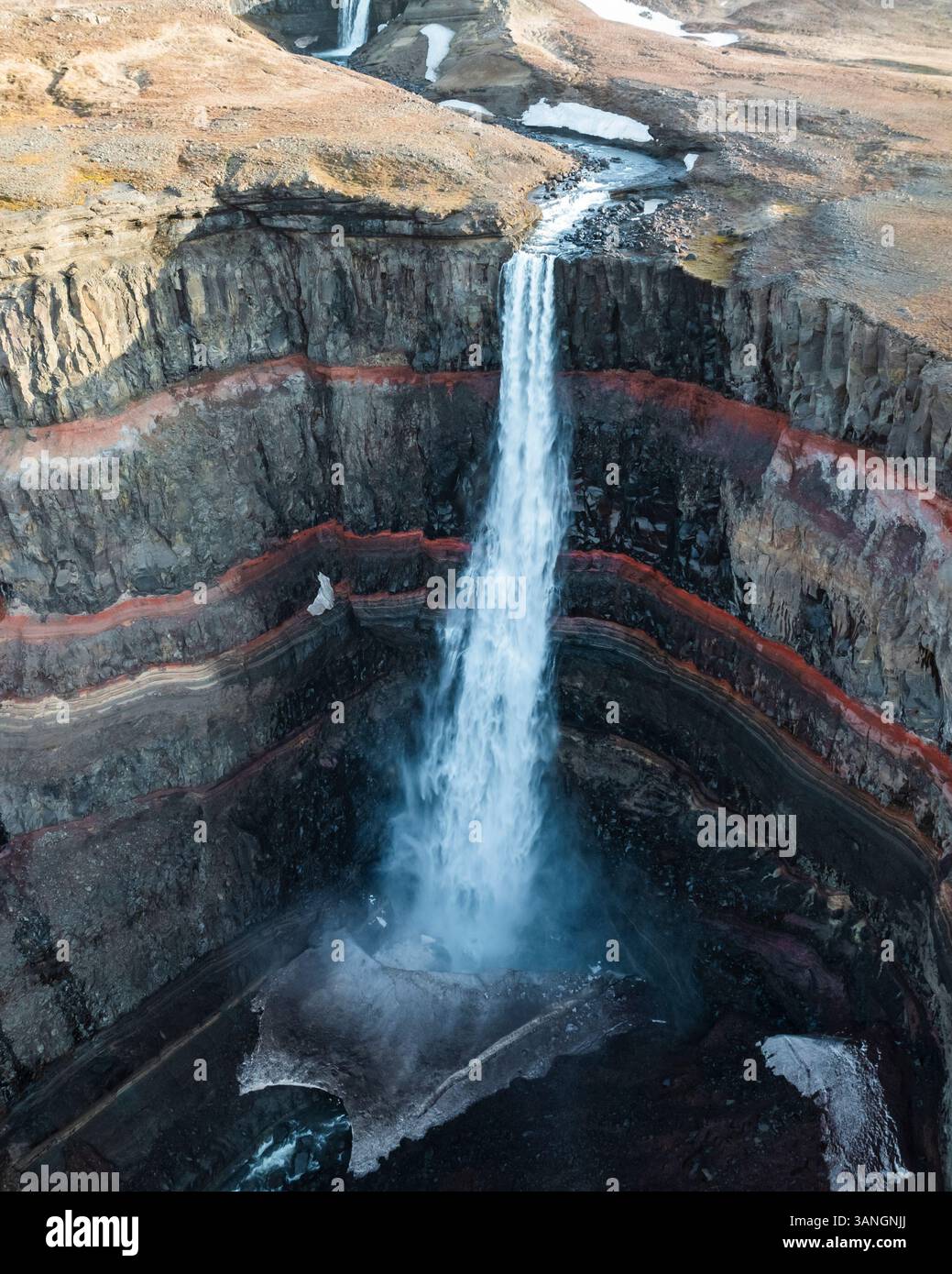 Aerial view of Hengifoss waterfall, Eastern Region, Iceland Stock Photo ...