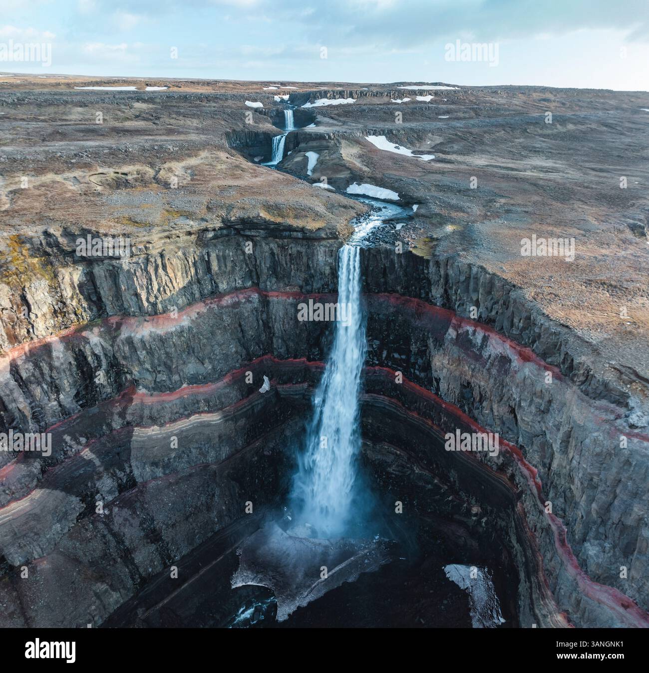 Aerial view of Hengifoss waterfall, Eastern Region, Iceland Stock Photo ...
