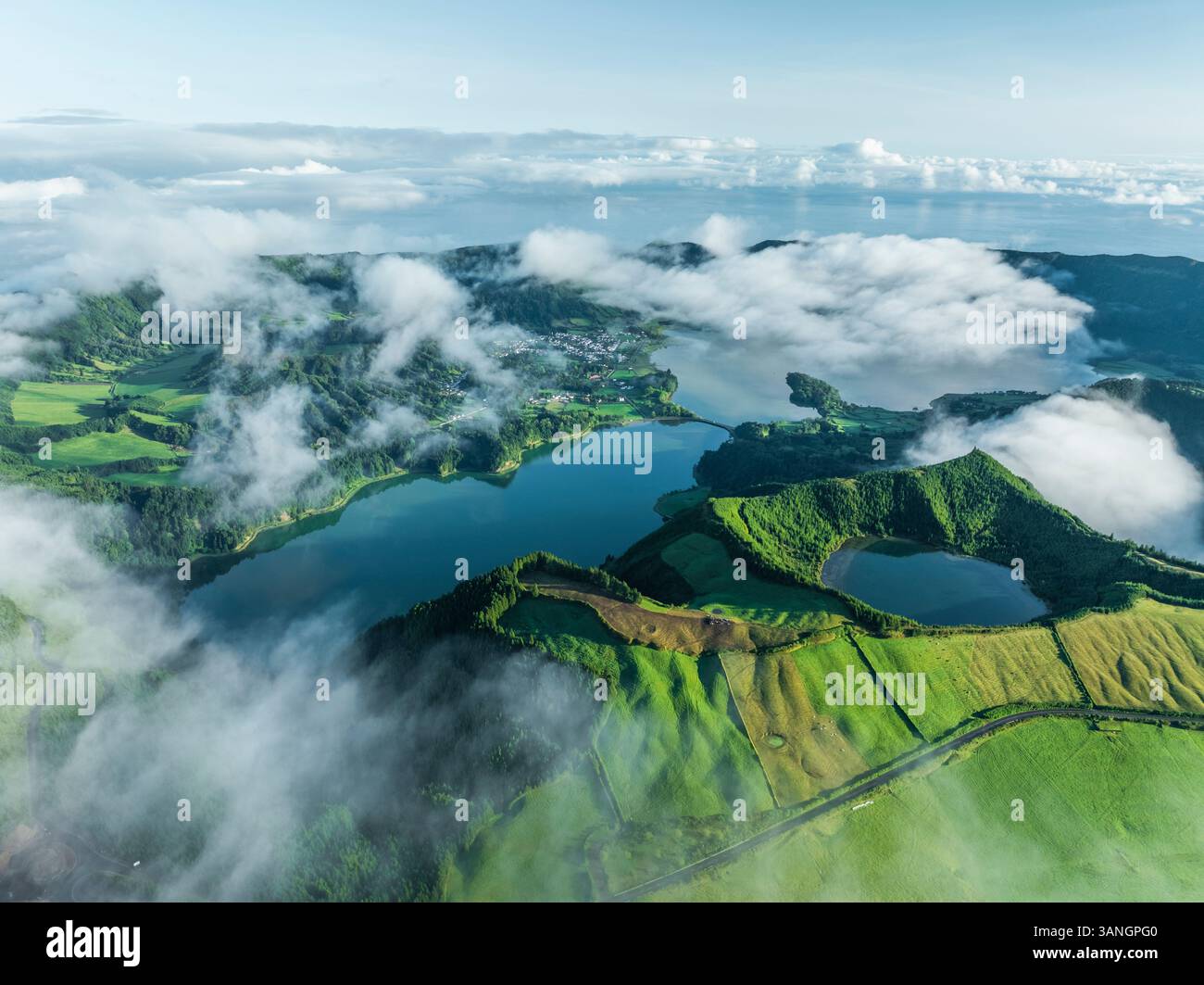 Aerial view of Seven Lakes in Sao Miguel Island, Azores, Portugal Stock ...