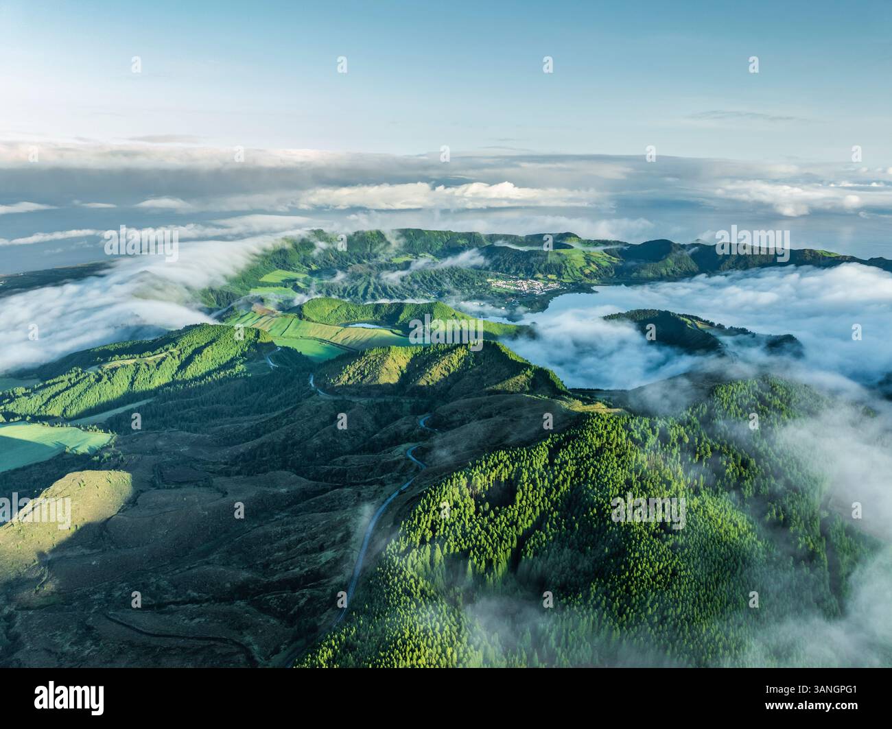 Aerial view of Seven Lakes in Sao Miguel Island, Azores, Portugal Stock ...