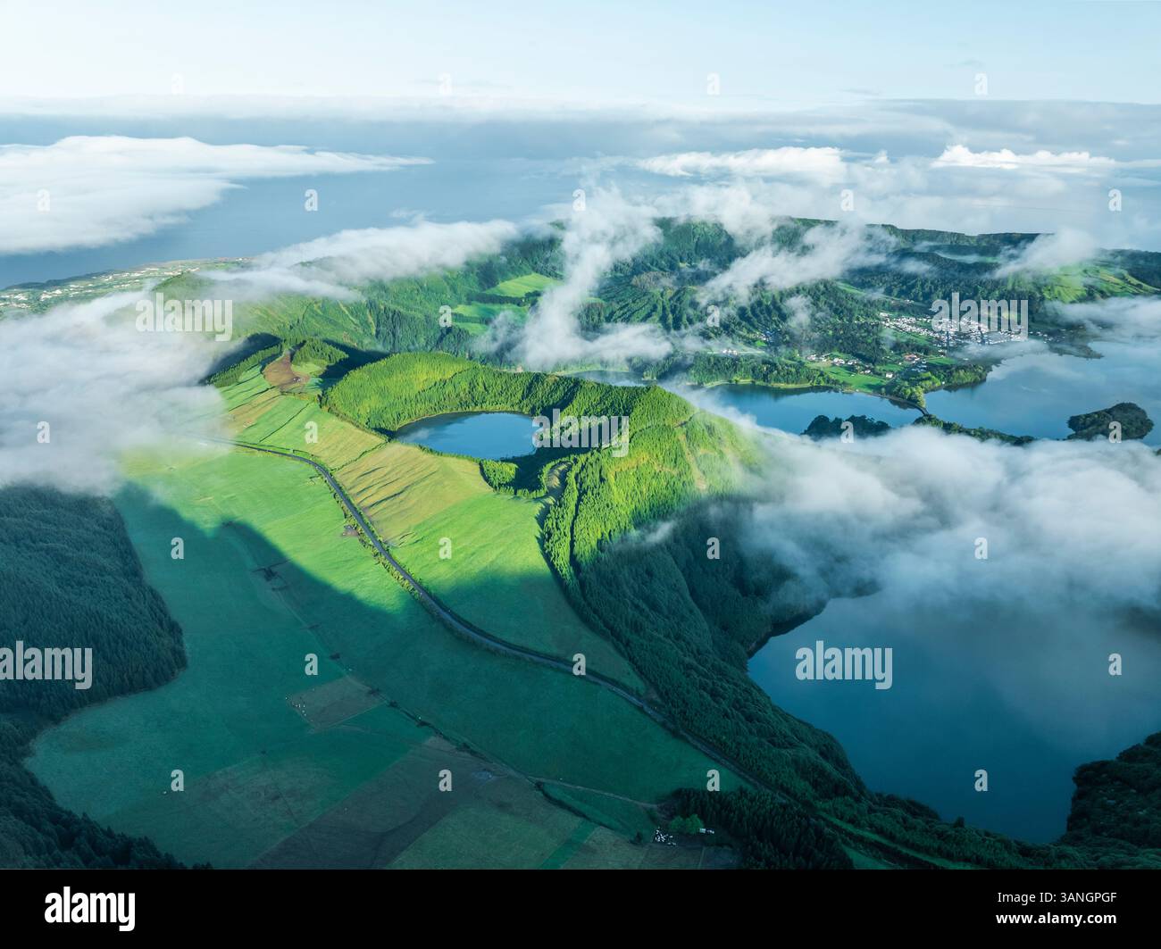 Aerial view of Seven Lakes in Sao Miguel Island, Azores, Portugal Stock ...