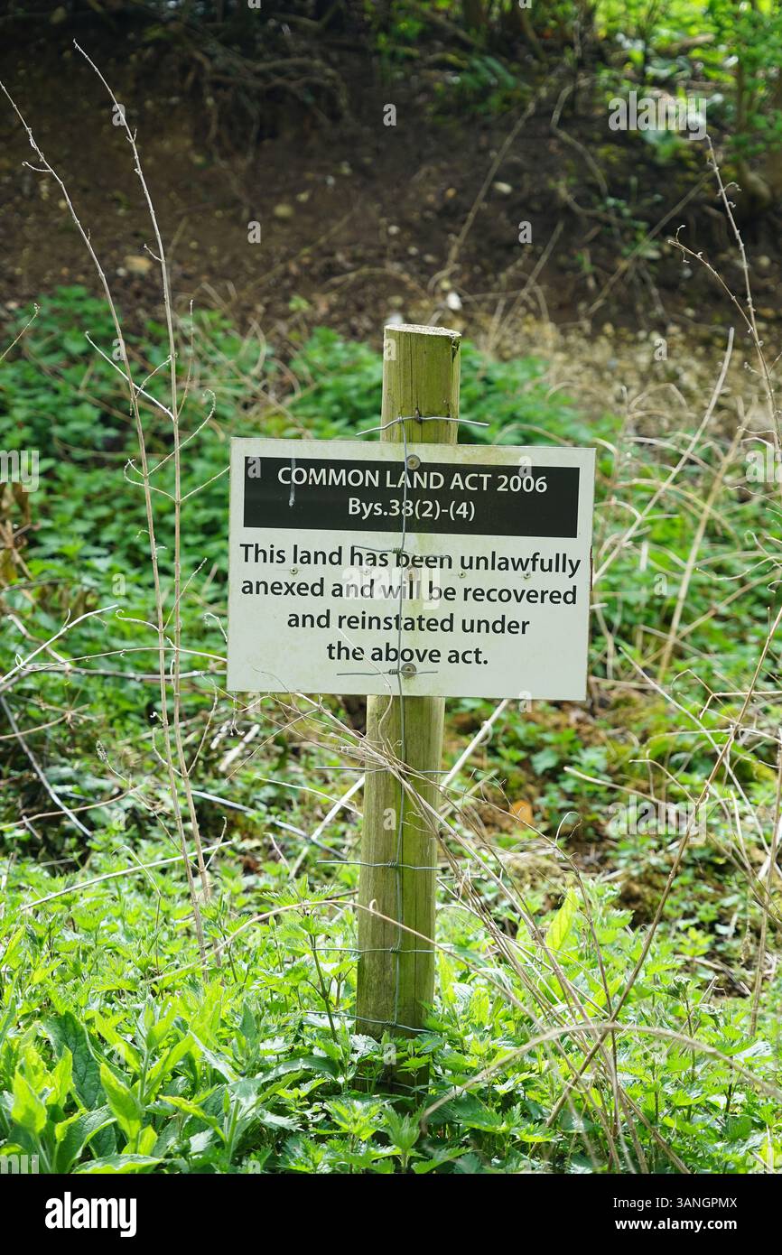 Sign confirming the recovery of common land under the Common Land Act ...
