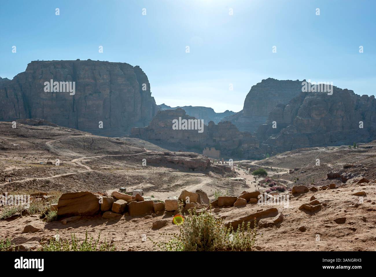 A view looking towards the distant ruins of Qasr al-Bint, the main ...