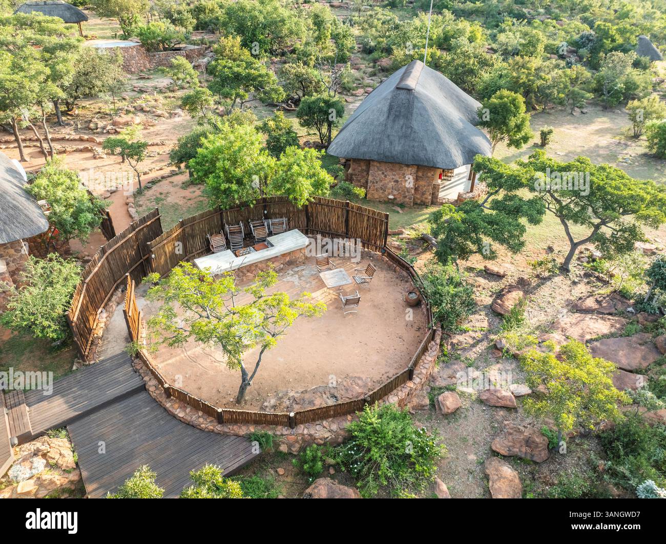 Aerial view of a touristic resort in the Savanna near Lephalale town ...