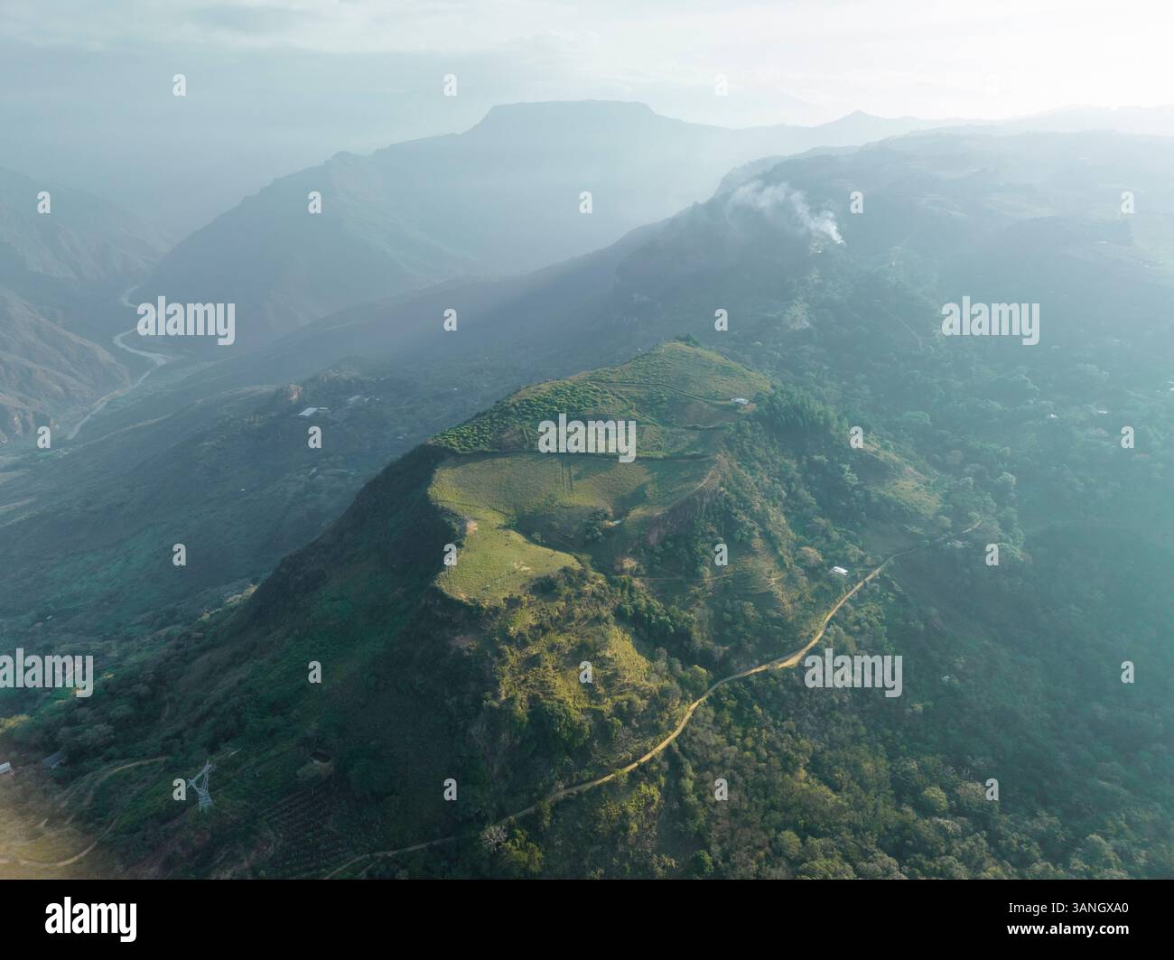 Aerial view of a mountain landscape at sunlight, Jordan, Santander ...