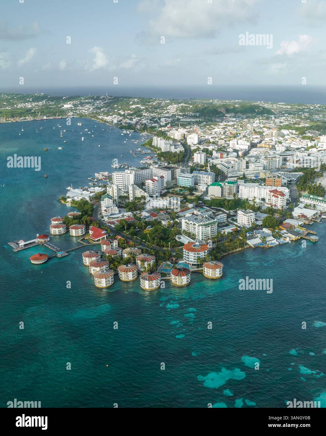 Aerial view of San Andres town on San Andres Island in the Carribean ...