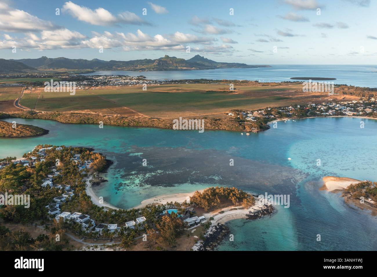Arial view of a hotel and resort along the Blue Bay Marine Park ...
