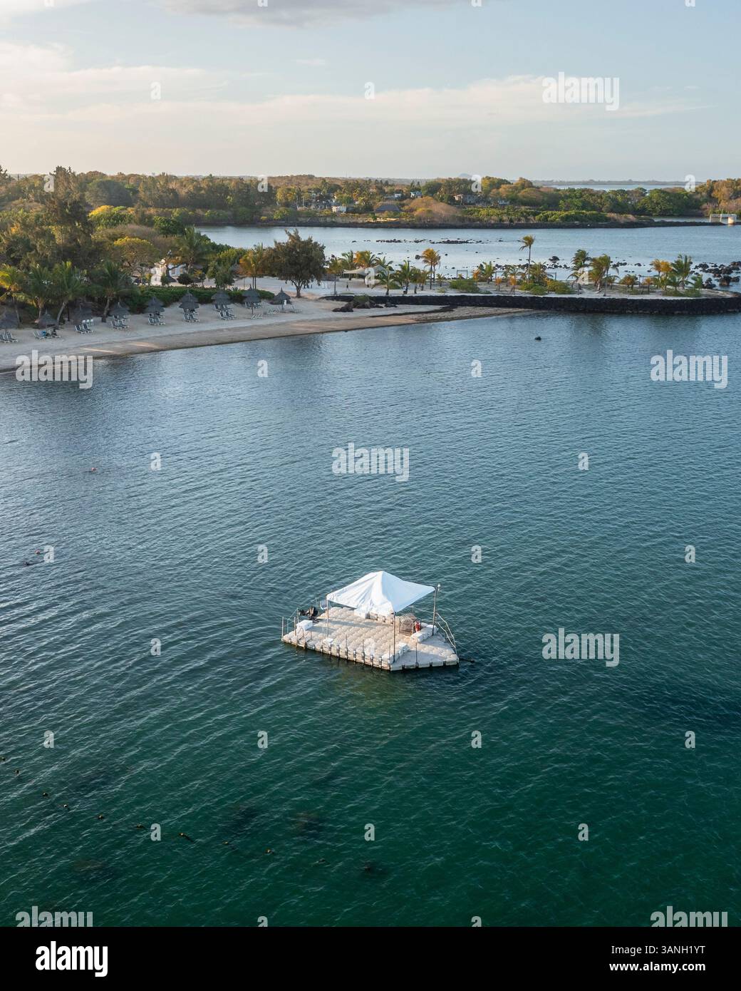 Aerial view of a floating platform from a luxury resort along the ...