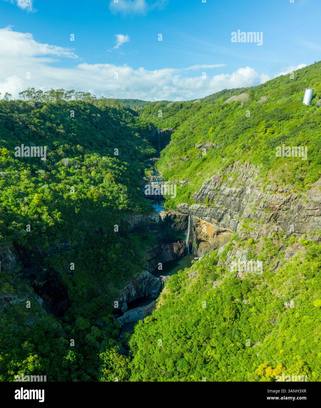 Aerial view of the Sept Waterfall along the Tamarin River (Riviere ...